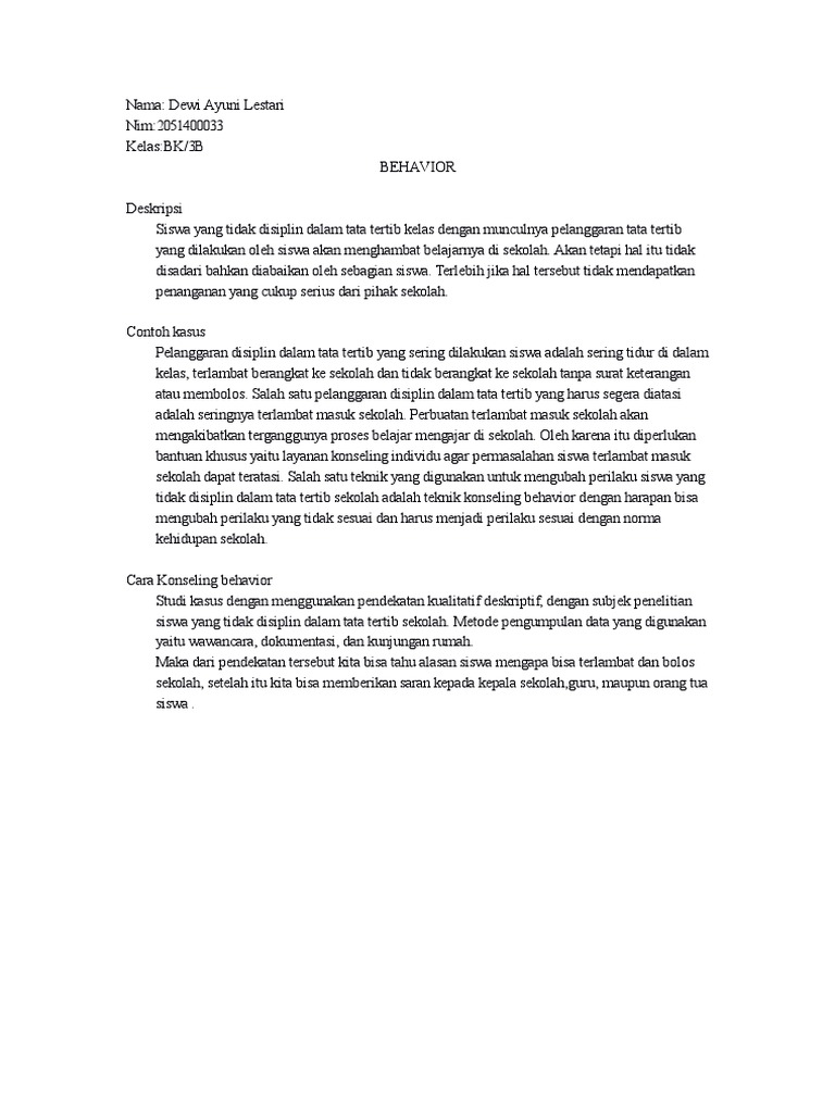 Behavior-DEWI AYUNI LESTARI-2051400033 | PDF