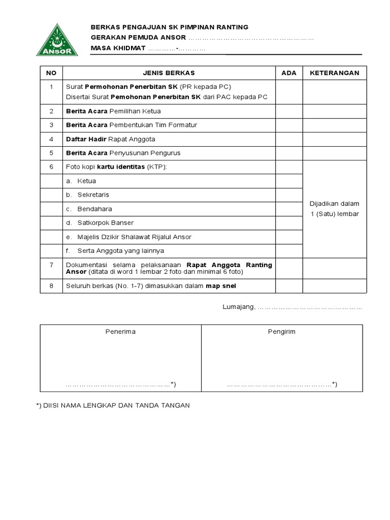 Syarat Pengajuan Ranting Ansor | PDF