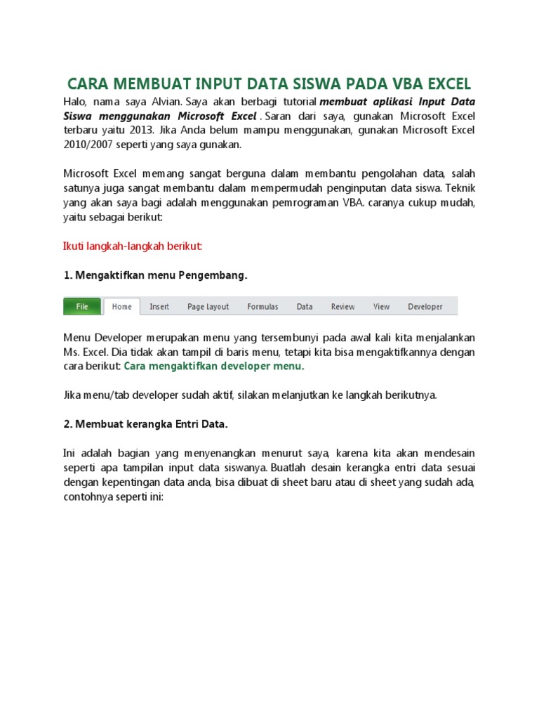 Cara Membuat Input Data Siswa Pada Vba Excel | PDF | Komputer