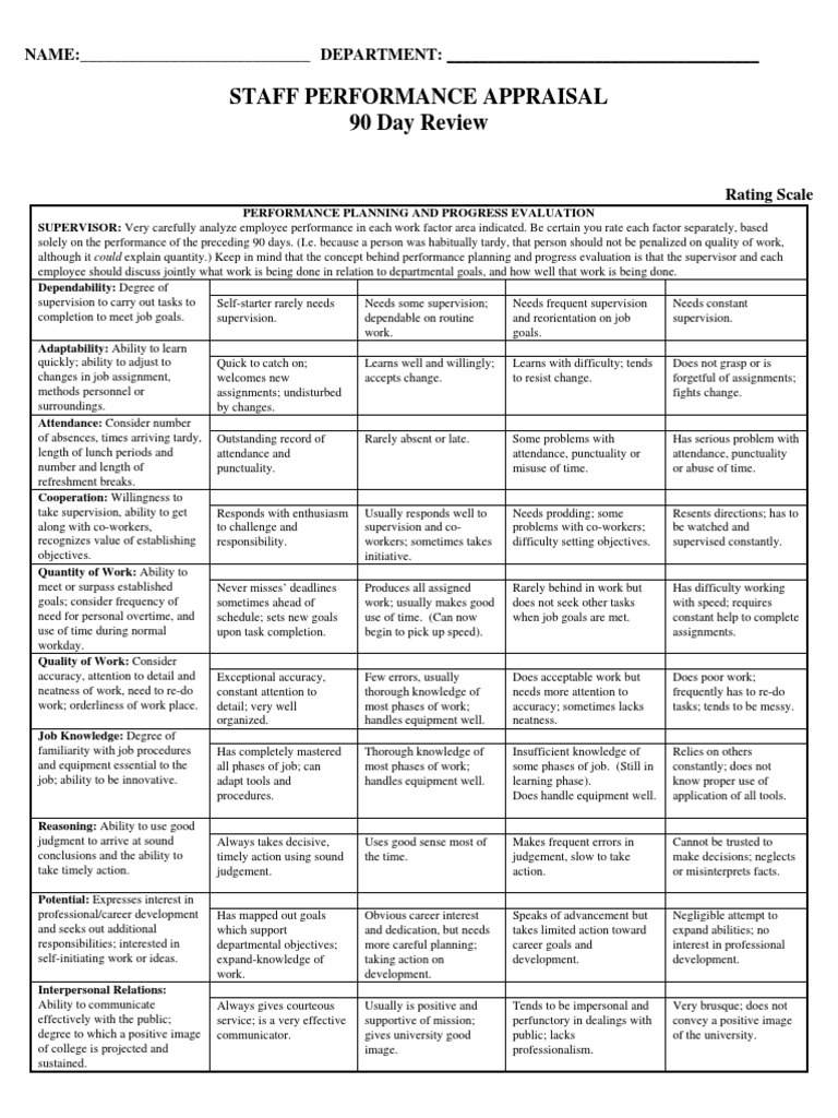 90-Day Employee Performance Review Template | PDF | Performance ...