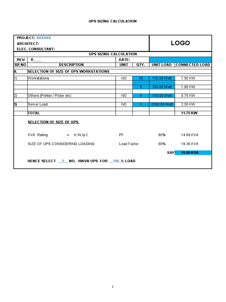 Ups Sizing Calculation | PDF | Technology & Engineering