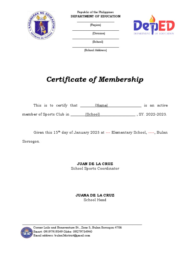 Sports Club Membership Certificate | PDF