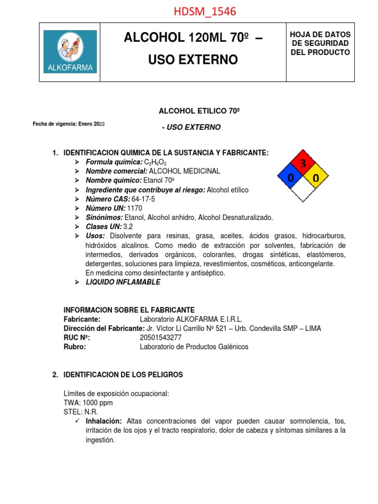 Preparación y Seguridad del Alcohol 70º | PDF | Etanol | Agua