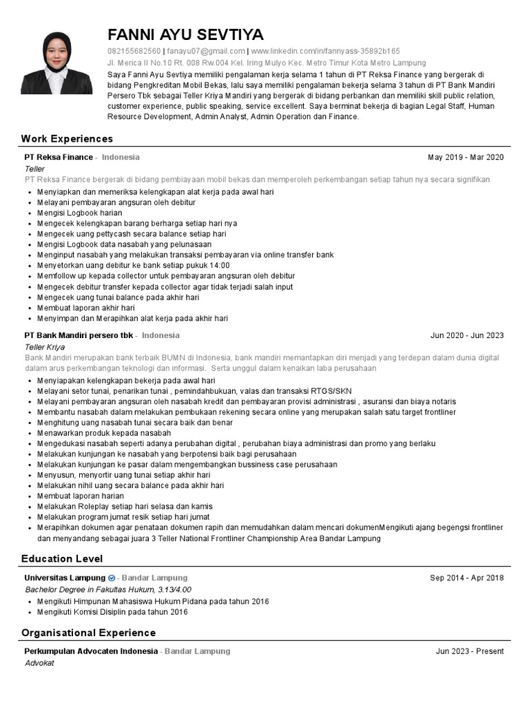 CV Ats Fanni Ayu | PDF