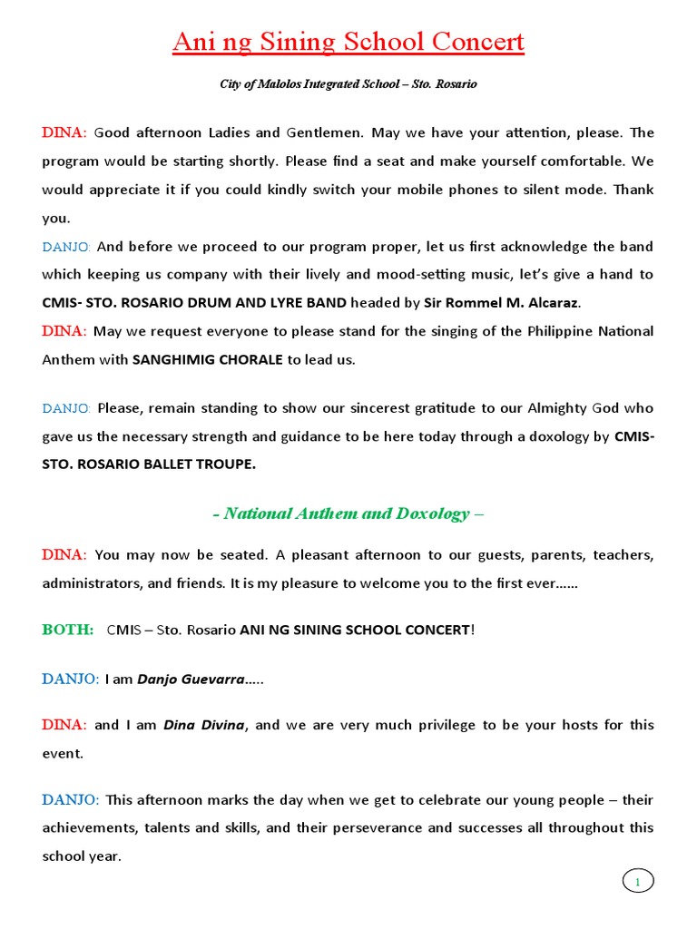 SPEd Concert 2019.script | PDF | The Arts | Performing Arts