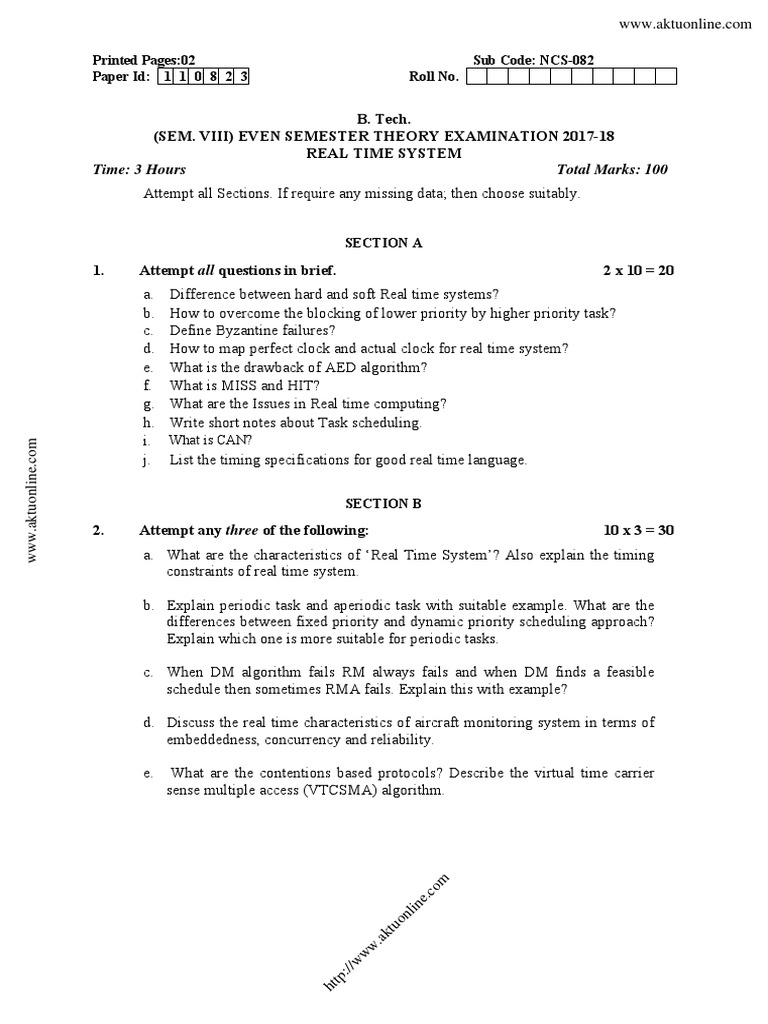 Btech Cs 8 Sem Real Time System Ncs 082 2018 | PDF | Real Time ... Btech Cs 8 Sem Real Time System Ncs 082 2018 | PDF | Real Time ...
