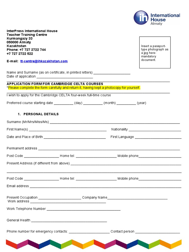 CELTA Application Form For ONLINE Course 2 | PDF