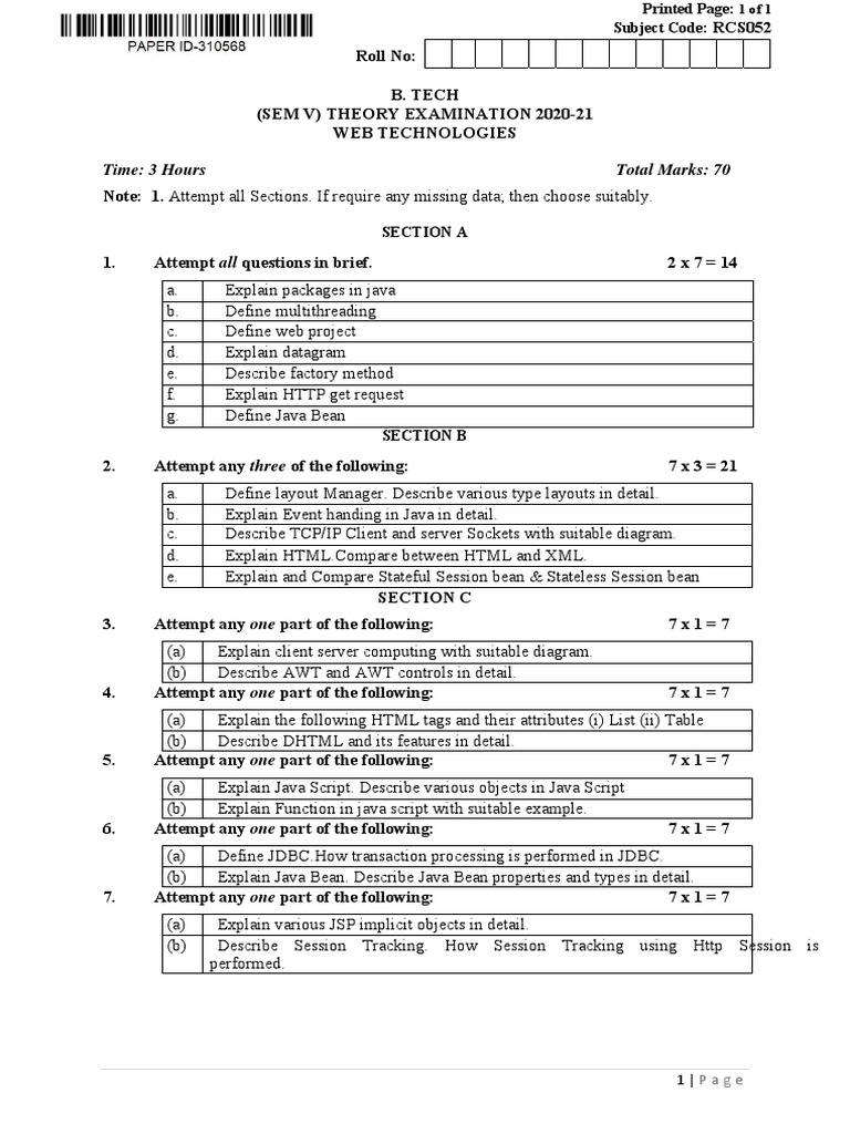 Btech Cs 5 Sem Web Technologies rcs052 2021 | Download Free PDF ... Btech Cs 5 Sem Web Technologies rcs052 2021 | Download Free PDF ...