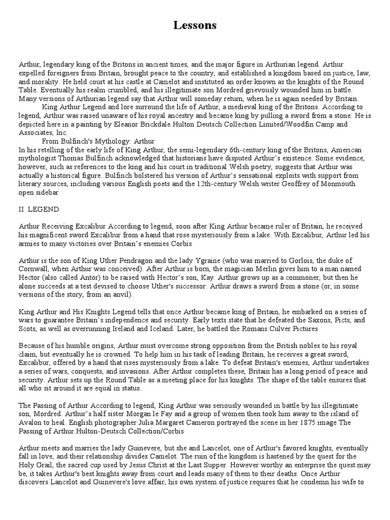 Lessons | PDF | King Arthur | Lancelot