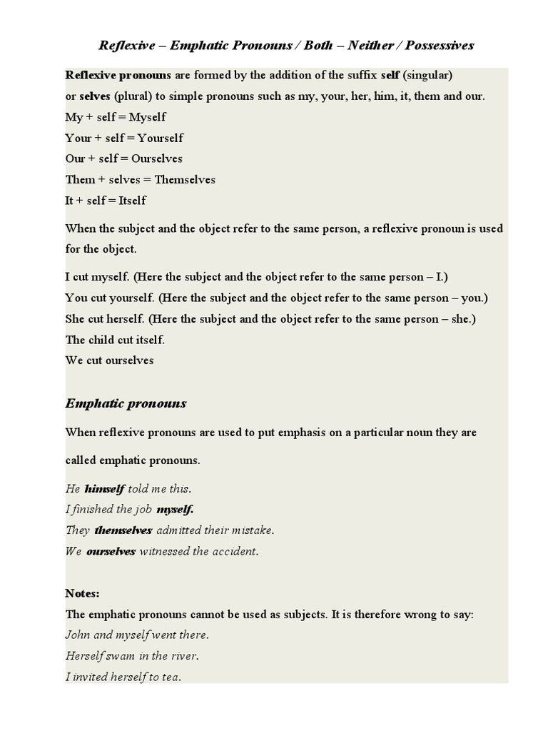 Reflexive, Possessive, Both Neither | PDF | Language Mechanics ...