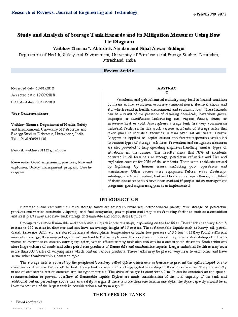 Study and Analysis of Storage Tank Hazards and Its Mitigation Measures ...