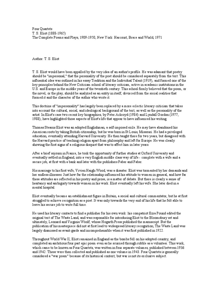 Four Quartets | PDF | T. S. Eliot | Poetry