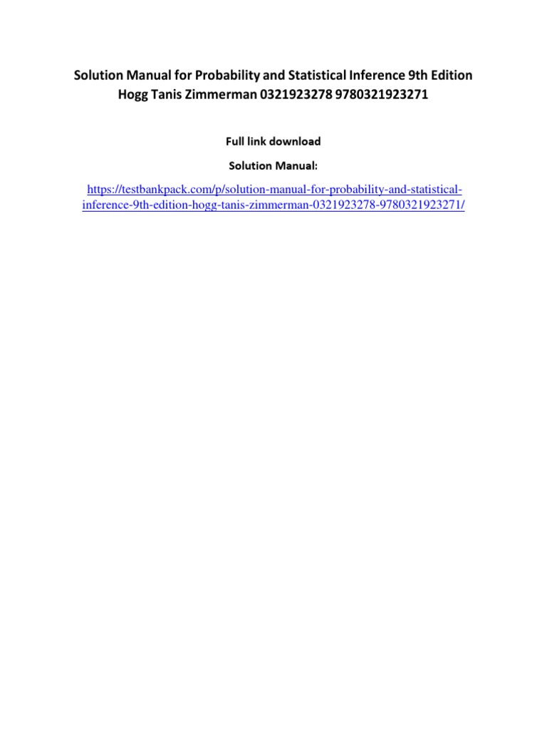 Probability and Statistical Inference 9th Edition Hogg Tanis Zimmerman Solution Manual ...