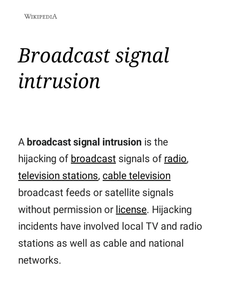 Broadcast Signal Intrusion - Wikipedia | PDF | Entertainment | Broadcasting