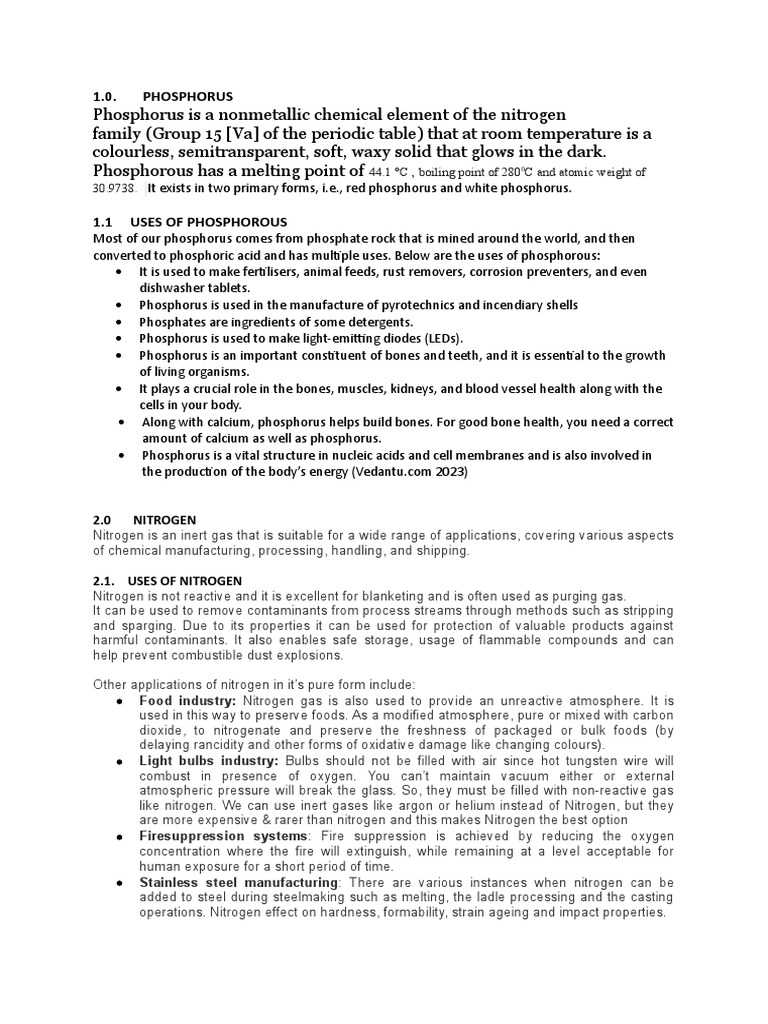 Uses of some group 3A and 5A elements | PDF | Phosphorus | Argon