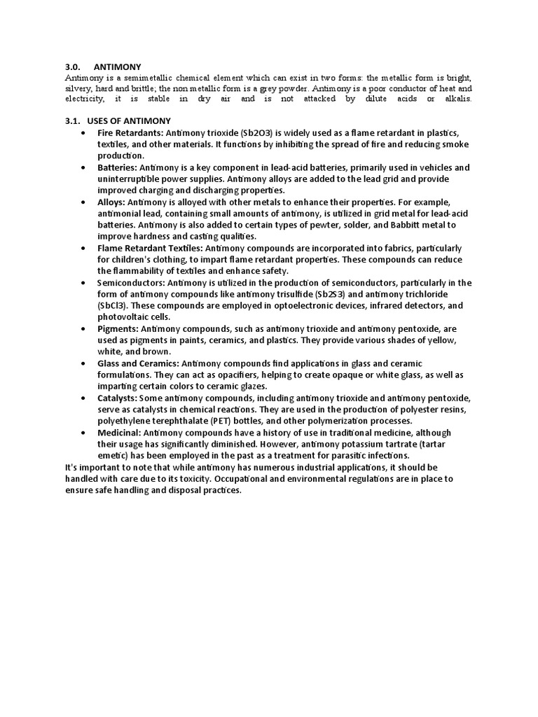Uses of Antimony | PDF | Nature | Sets Of Chemical Elements
