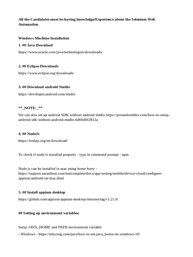 ANDROID TRAINING Pre Requisites | PDF | Installation (Computer Programs ...