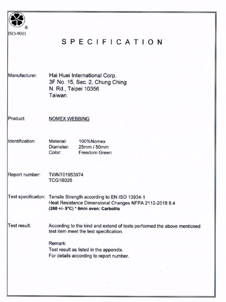 Nomex Webbing (N300) Spec | PDF