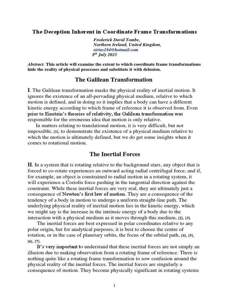 The Deception Inherent in Coordinate Frame Transformations | PDF | Luminiferous Aether | Special ...