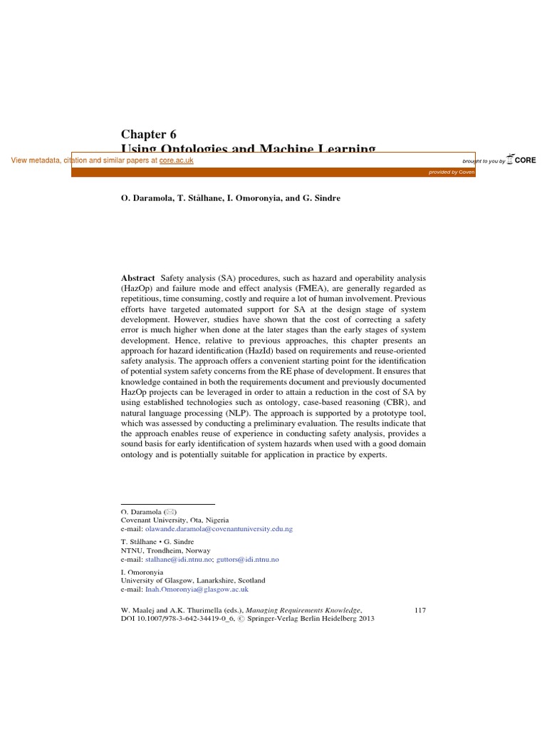 Using Ontologies and Machine Learning For Hazard Identification and Safety Analysis | PDF ...