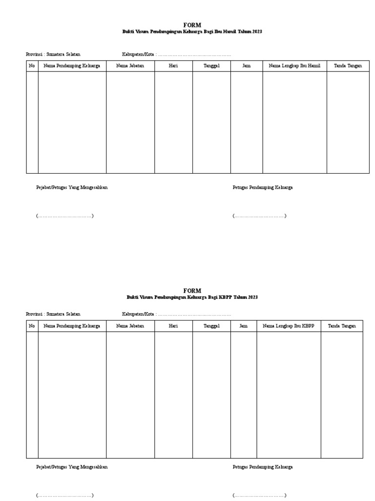 Form Visum Bumil, Bufas, Balita TH 2023 | PDF