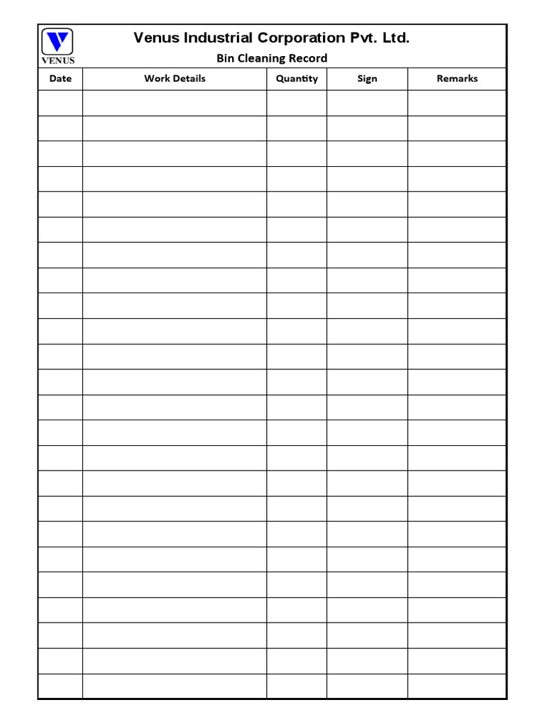 FP55-00 Bin Cleaning Record | PDF