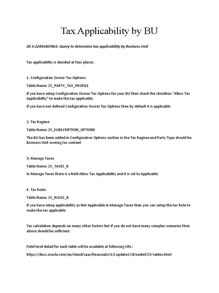 Tables To Determine Tax Applicability by BU | PDF