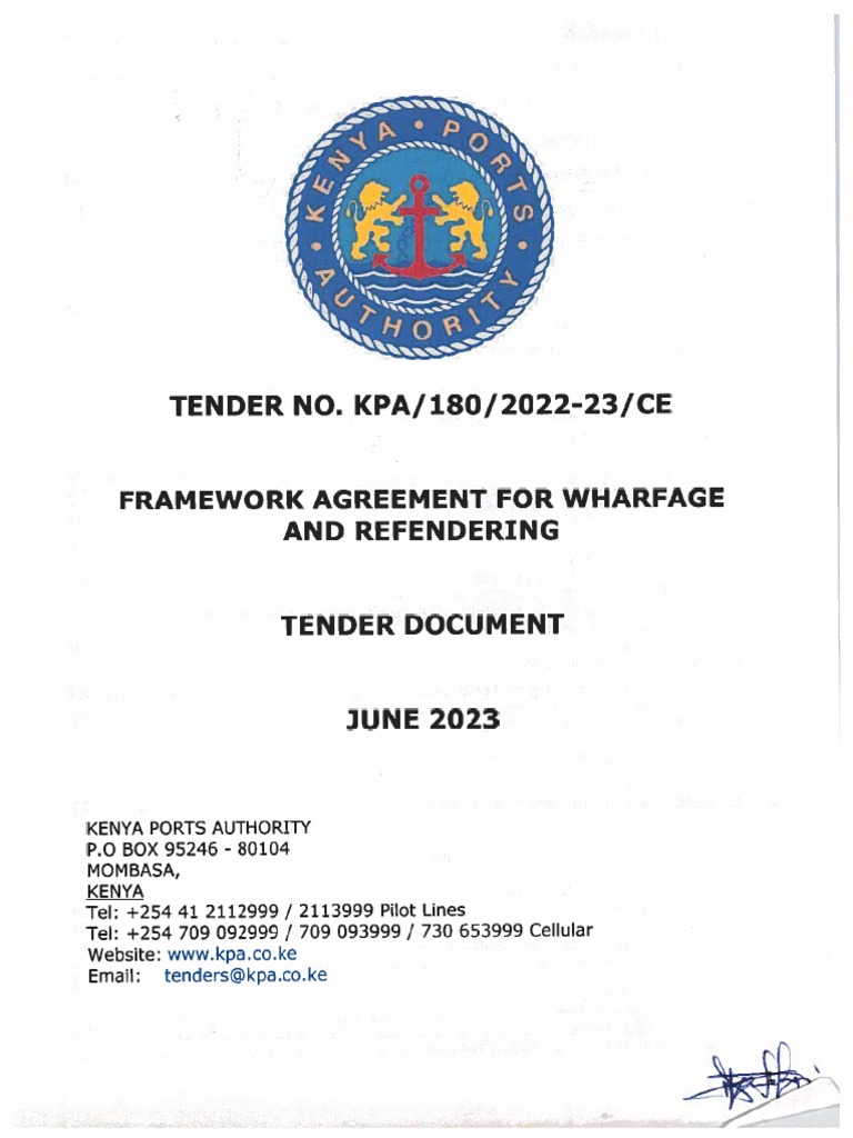 1687597987411-TENDER NO. KPA - 180 - 2022-23 - CE - Framework Agreement For Wharfage and ...