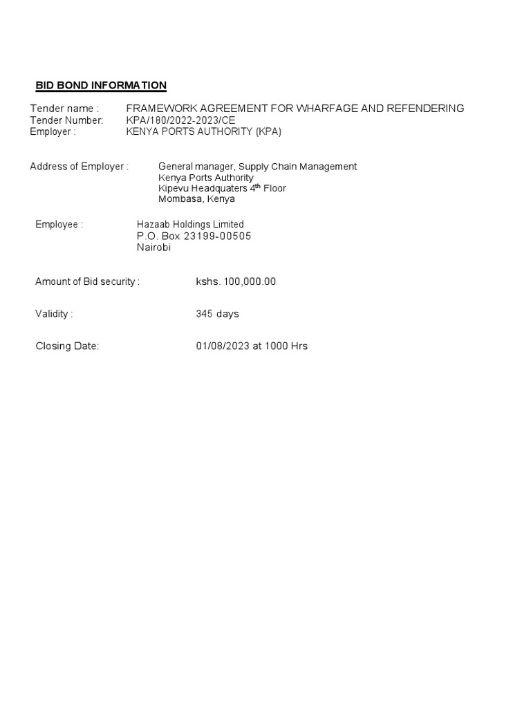 Bid Bond Information - 180 | PDF