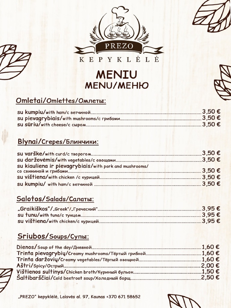 Prezo kepyklėlė meniu | PDF