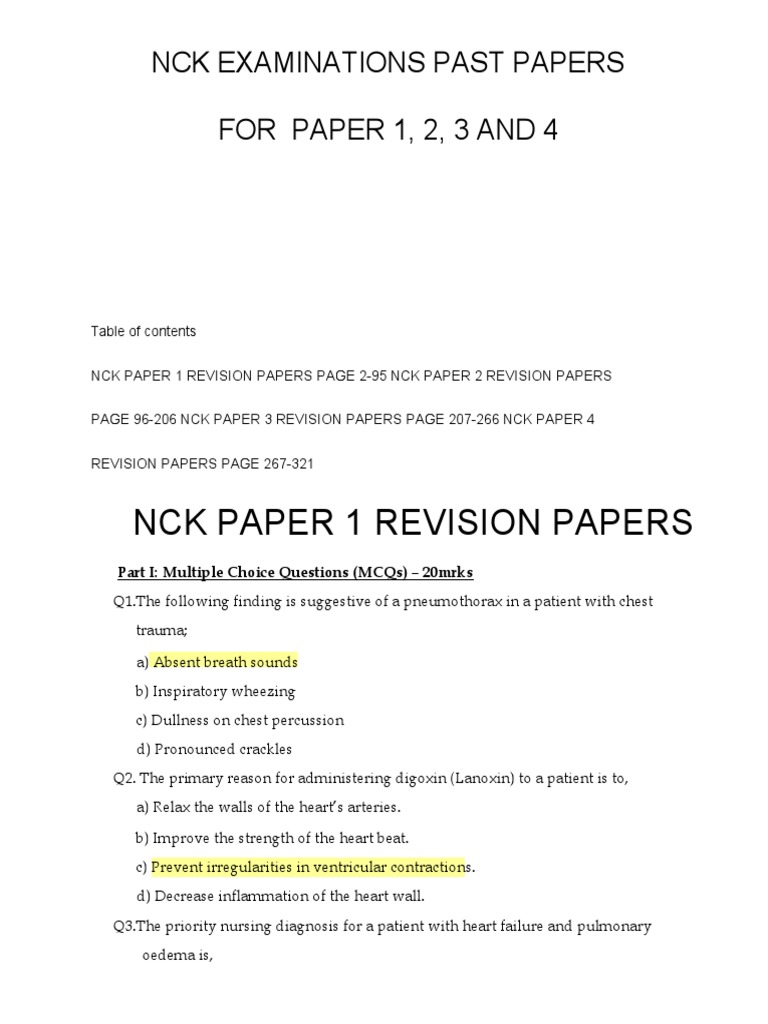 NCK Exam Past Papers and Revision Guide | PDF | Respiratory Diseases | Chronic Obstructive ...