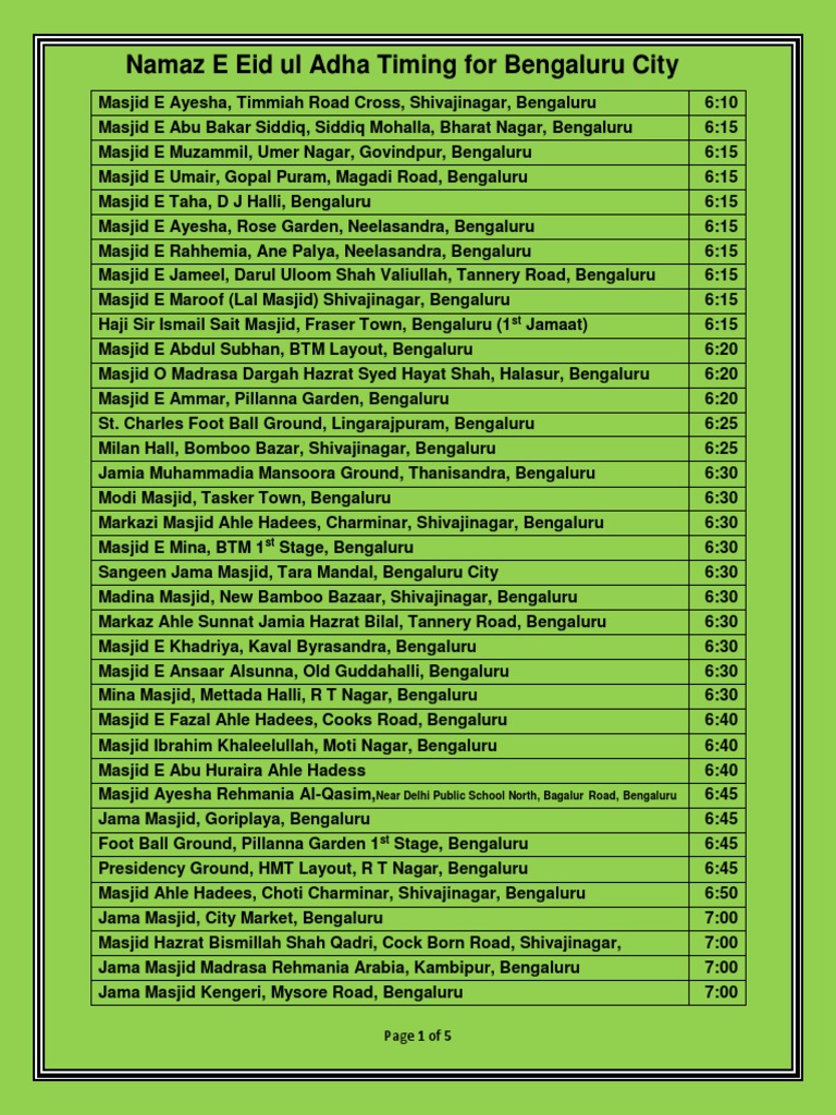 Eid Ul Adha (2023) Namaz Timing | PDF