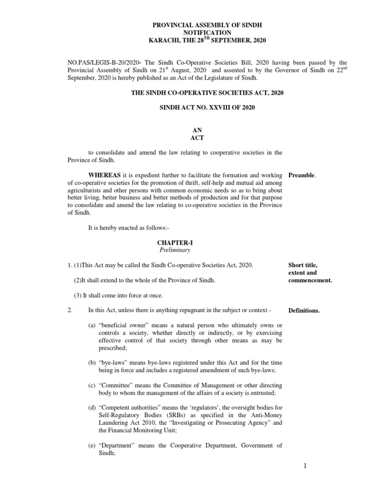 Sindh Act No - XXVIII of 2020 | PDF | Loans | Securities (Finance)