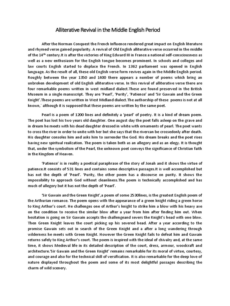 Middle English Alliterative Revival | PDF | Green Knight | Poetry