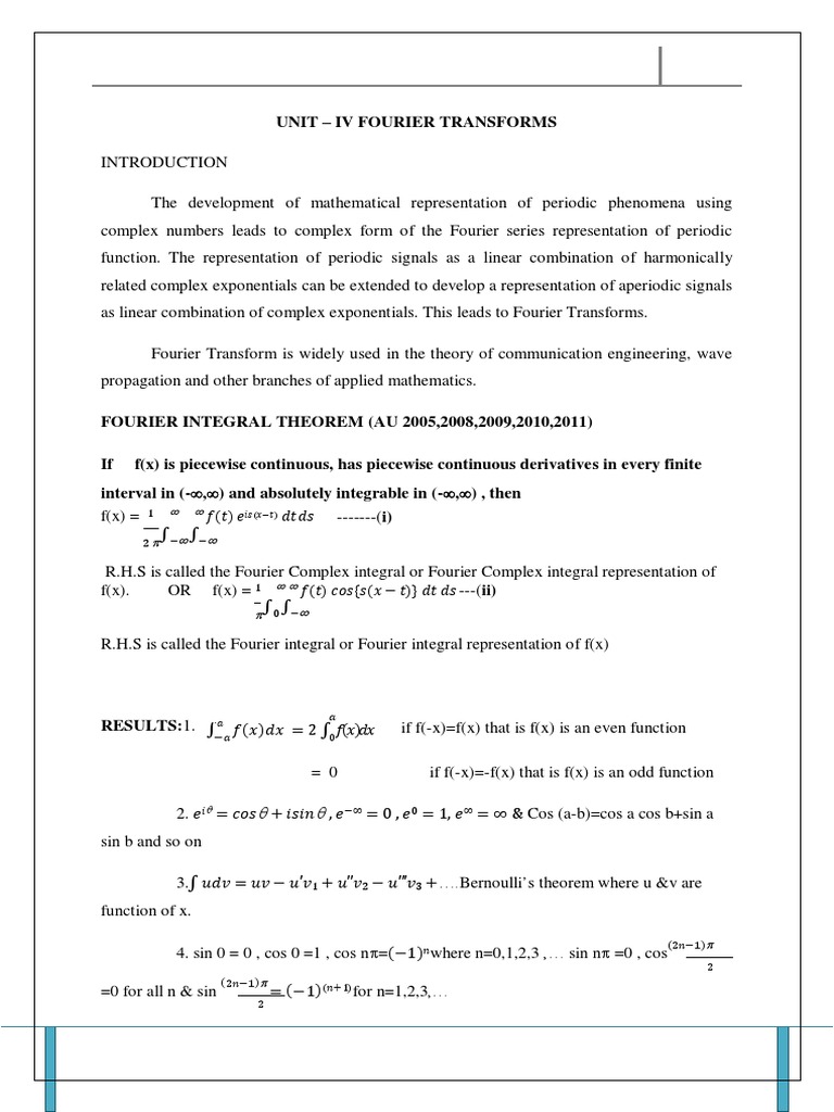 Unit IV | PDF | Fourier Transform | Mathematical Objects Unit IV | PDF | Fourier Transform | Mathematical Objects