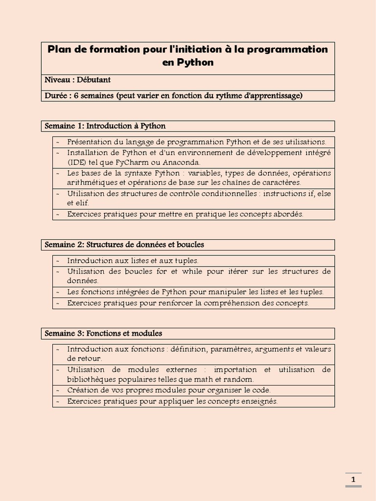 Voici Un Plan de Formation Python | PDF | Python (Langage de programmation) | Programmation ...