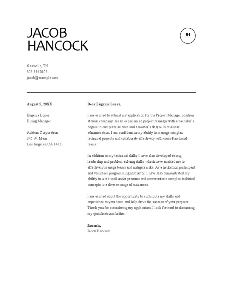 Project Management Cover Letter | PDF | Business | Art