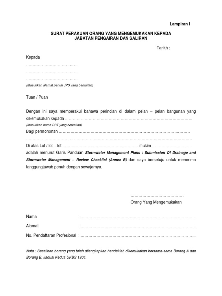 Surat Perakuan Kepada Jps | PDF