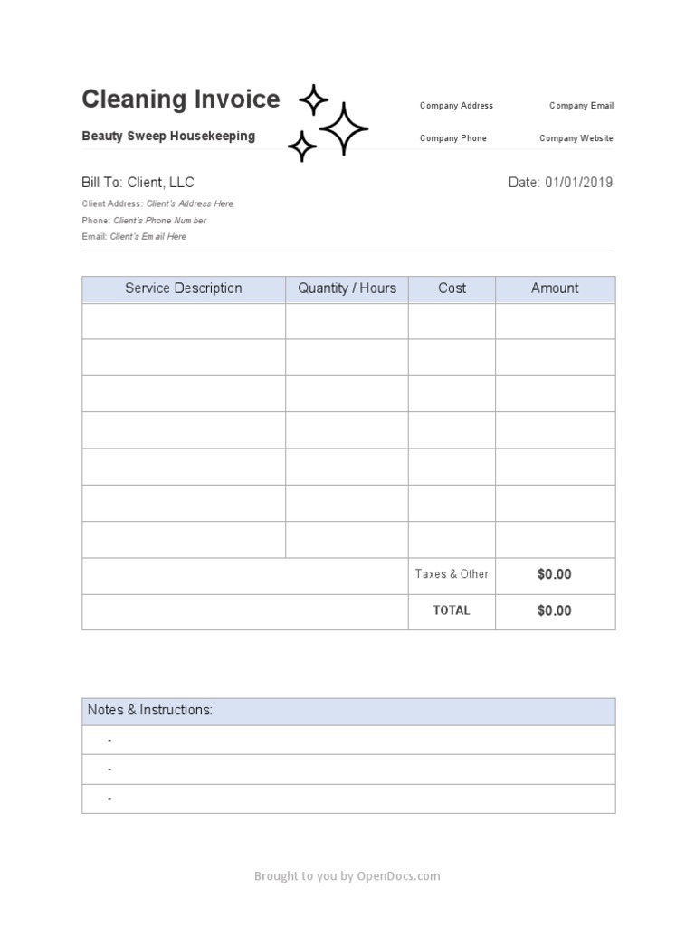 House Cleaning Invoice Template | PDF