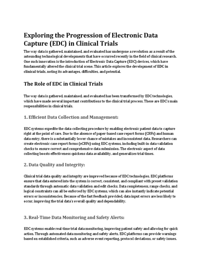 Exploring The Progression of Electronic Data Capture (EDC) in Clinical Trials | PDF | Clinical ...