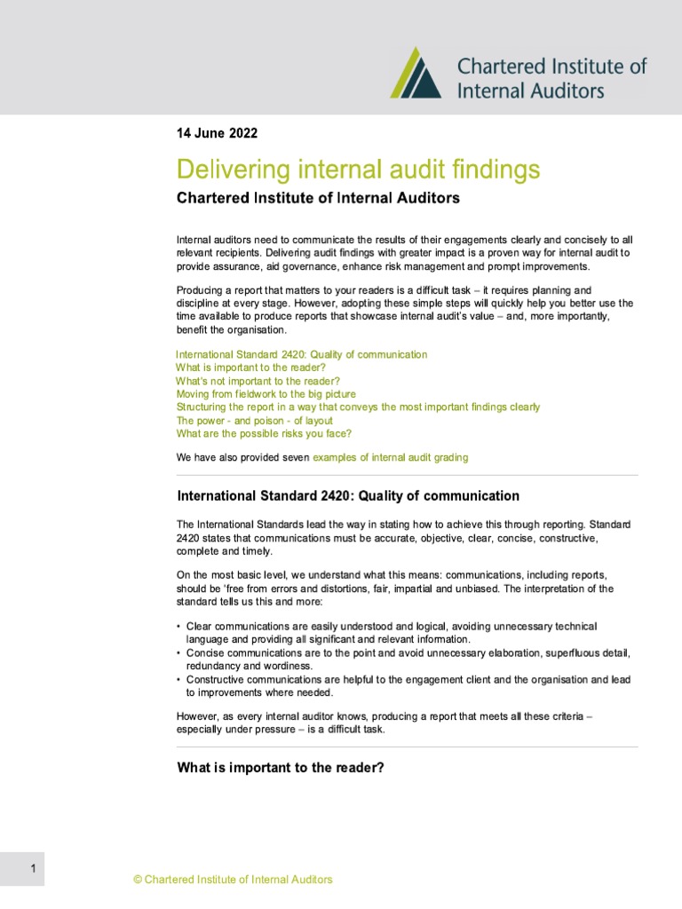 Delivering Internal Audit Findings | PDF | Lifestyle Delivering Internal Audit Findings | PDF | Lifestyle