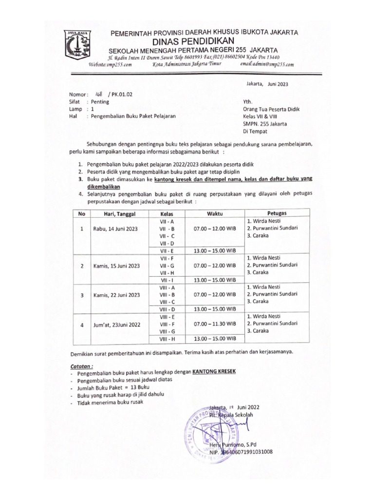 Surat Pengembalian Buku | PDF