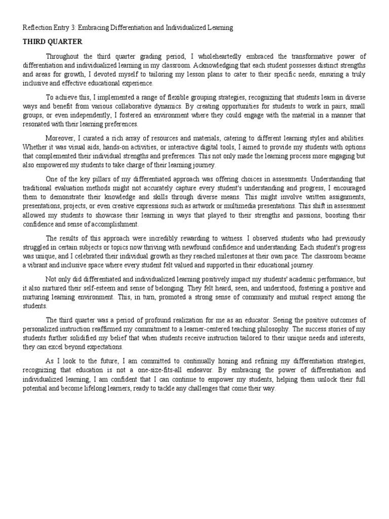 Third Quarter Reflection | PDF | Learning | Learning Styles