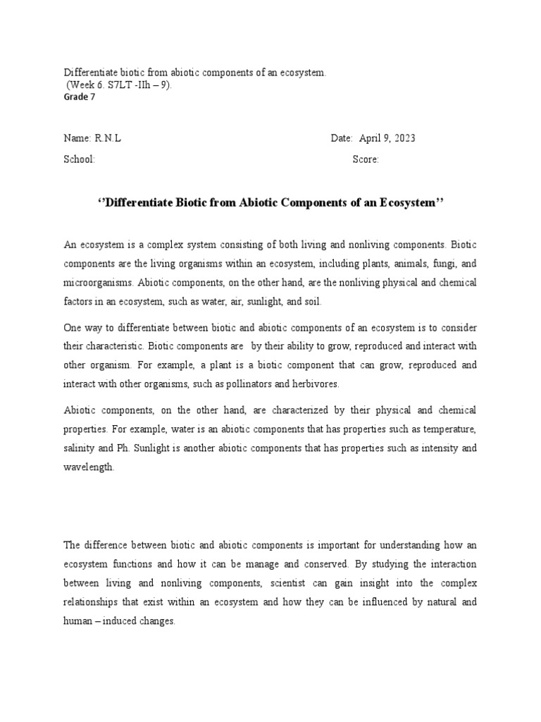 Grade 7 (Biotic and Abiotic Passage) | PDF | Ecosystem | Plants