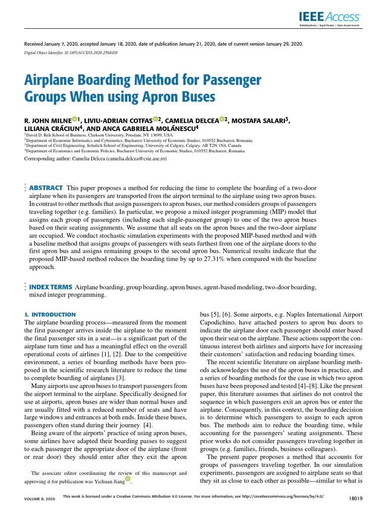 Airplane Boarding Method For Passenger Groups When Using Apron Buses ...