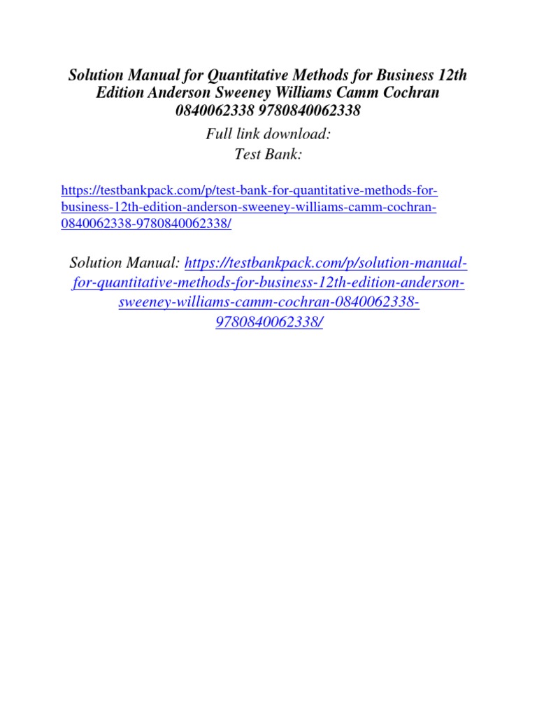Quantitative Methods For Business 12th Edition Anderson Sweeney Williams Camm Cochran Solution ...