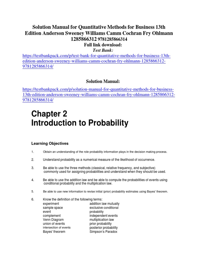 Quantitative Methods For Business 13th Edition Anderson Sweeney ...
