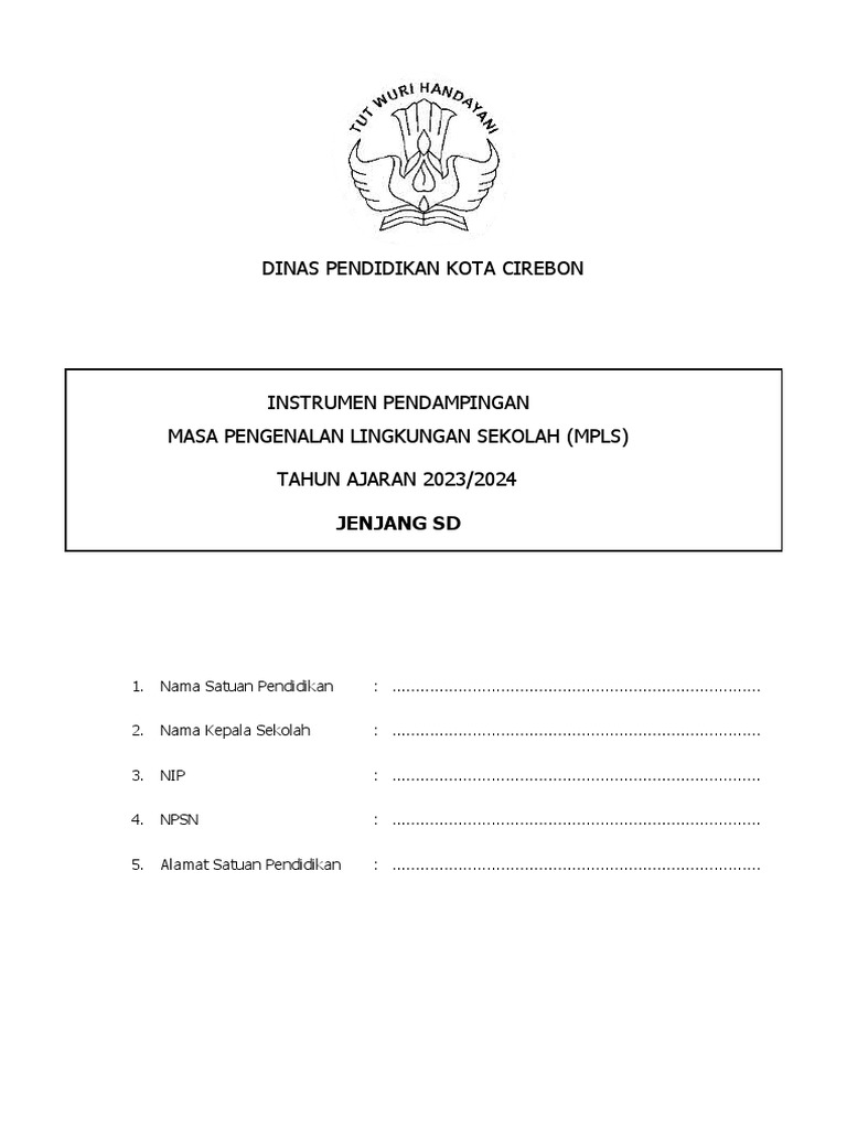 Instrumen Monev MPLS 2023 Jenjang SD Pa Kadir | PDF