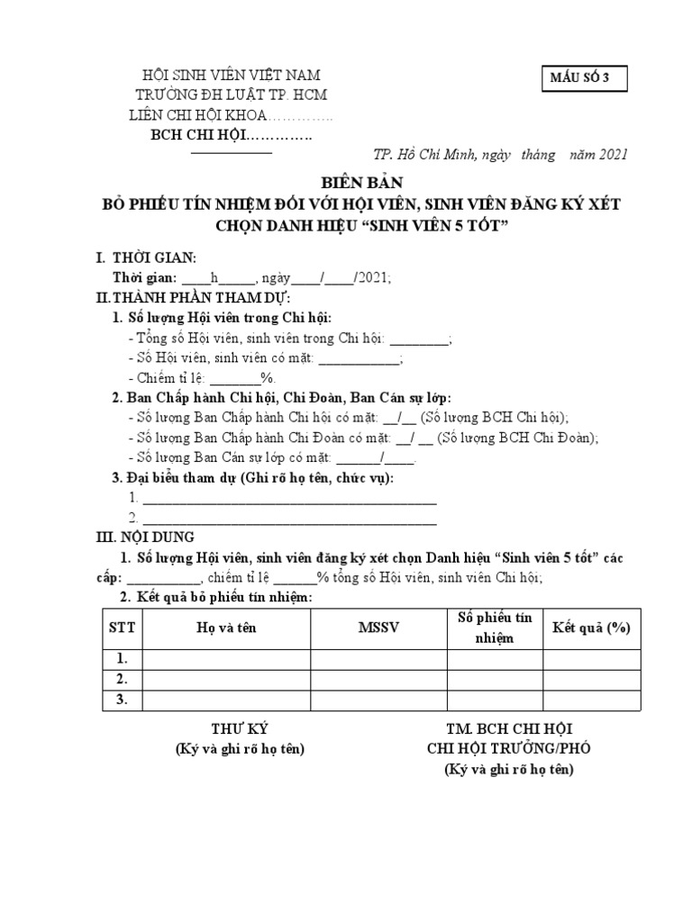 Sv5t Chi Hội Mẫu 3 Biên Bản Họp Bỏ Phiếu Tín Nhiệm Pdf
