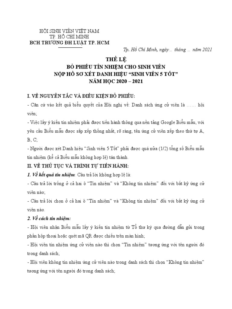 (SV5T-Chi hội) Thể lệ bỏ phiếu tín nhiệm | PDF